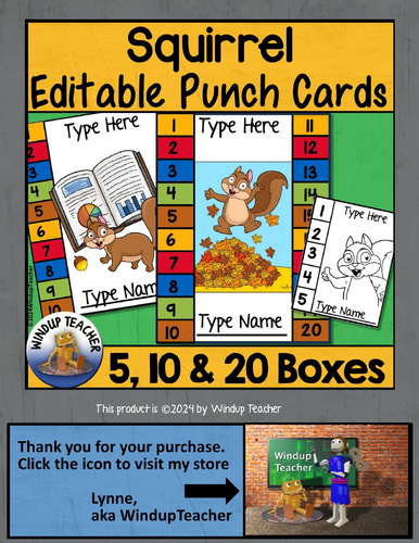 Squirrel Reward Punch Cards - alternative to Sticker Charts - EDITABLE ...