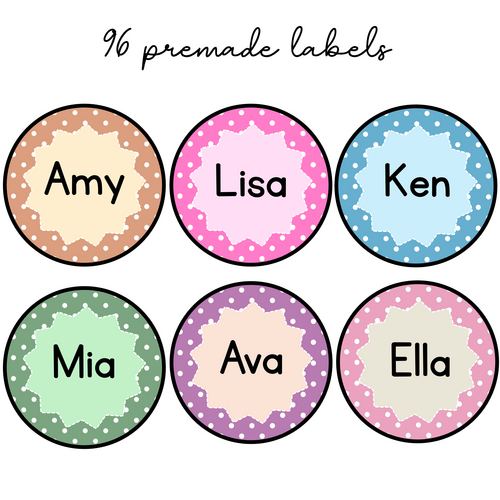 Printable Boho Bright Polka Dots Student Name Labels, Editable ...