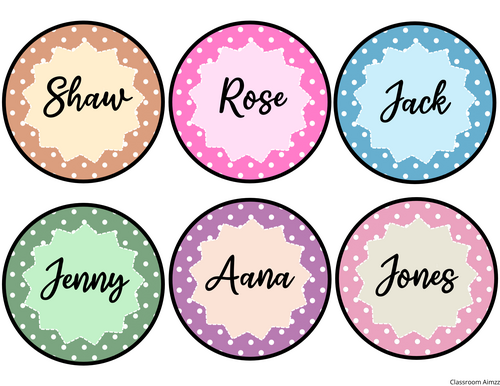 Printable Boho Bright Polka Dots Student Name Labels, Editable ...