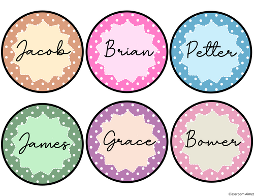 Printable Boho Bright Polka Dots Student Name Labels, Editable ...