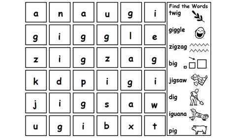 Words with IG Wordsearch and Worksheets | Teaching Resources