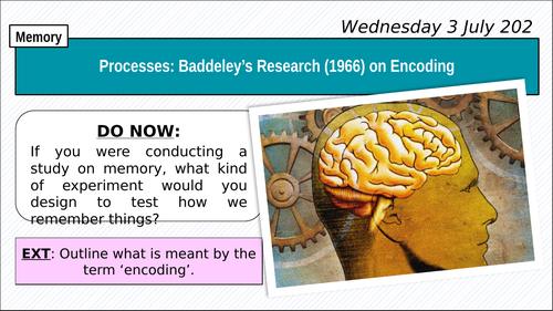 AQA GCSE Psychology: BADDELEY'S (1966) STUDY OF ENCODING - PROCESSES OF ...