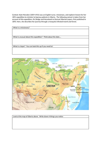 GCSE English KS3/KS4 Non fiction Travels Through Siberia comprehension ...