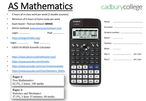 AS Maths course information booklet Edexcel 2023 | Teaching Resources