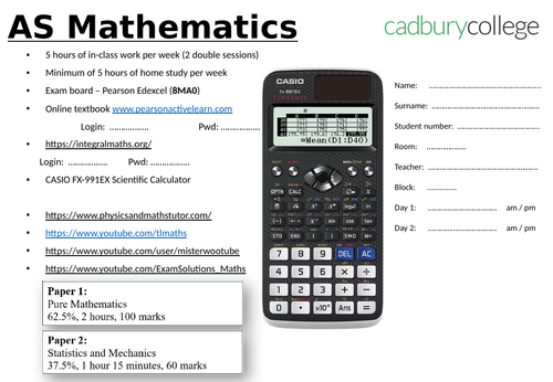 AS Maths course information booklet Edexcel 2023 | Teaching Resources