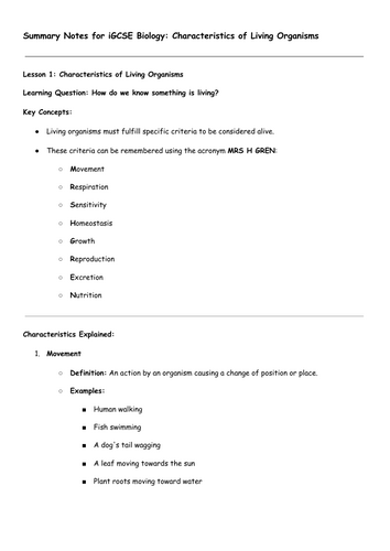 *iGCSE Biology Edexcel - CLASSIFICATION & CELLS SUMMARY NOTES ...