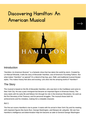 Hamilton Coverwork Literacy/Music | Teaching Resources