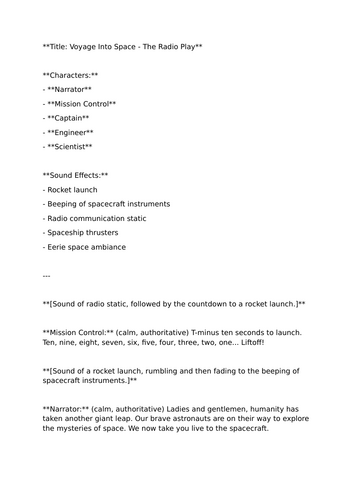 RADIO PLAYS Writing a Script | Teaching Resources