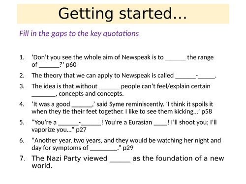 1984, George Orwell Lesson 10 The Proles | Teaching Resources