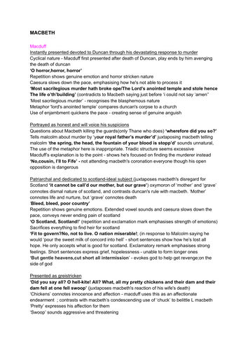 Grade 9 GCSE detailed Macbeth essay plans/notes with quotes & language ...