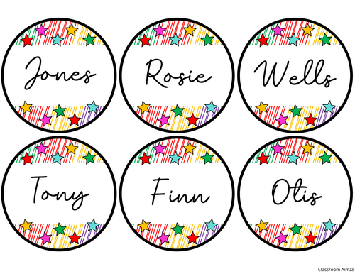 Printable Bright Stars Student Name Labels, Editable Colorful Classroom ...