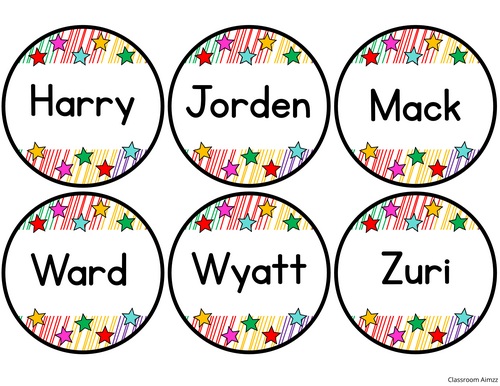 Printable Bright Stars Student Name Labels, Editable Colorful Classroom ...