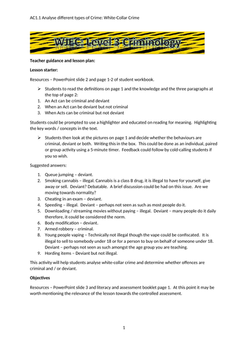 Criminology White Collar Crime Organised Corporate Crime Unit 1 AC1.1 ...