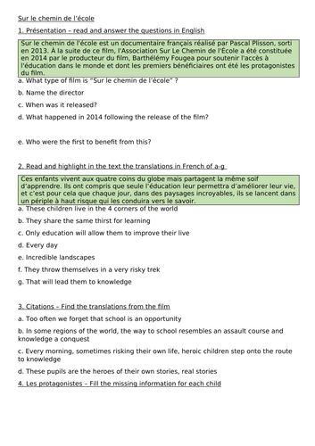 Sur le chemin de l'école | Teaching Resources