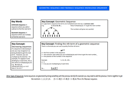 Geometric and Fibonacci Sequence - Maths - Knowledge Organiser ...