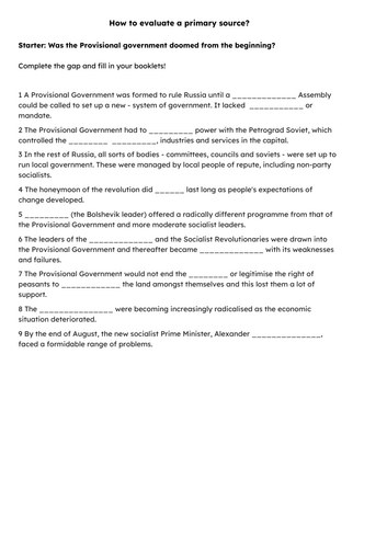 AQA A-level Russian Revolution 2N Topic one: Source Analysis Lesson ...