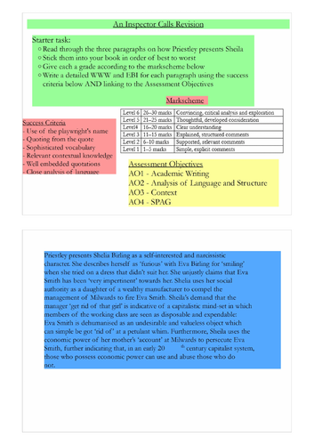 Exam Revision Lesson 3 - An Inspector Calls | Teaching Resources