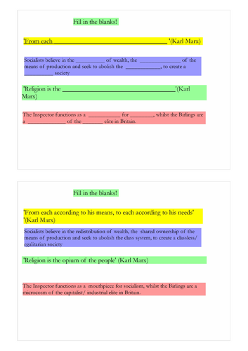 Starter Exercises - An Inspector Calls | Teaching Resources