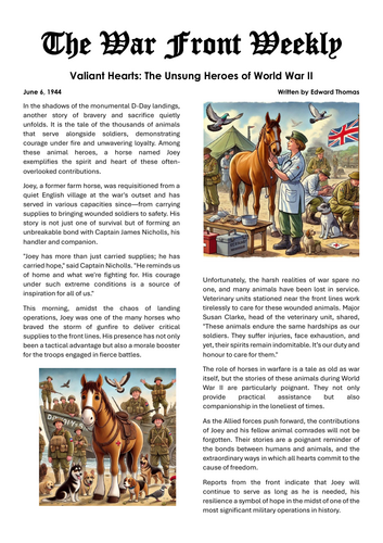 Year 6, Key Stage 2 Model Text: War Horse | Teaching Resources