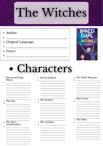 ESL Novel Study Worksheets on "The Witches" by Roald Dahl | Teaching ...