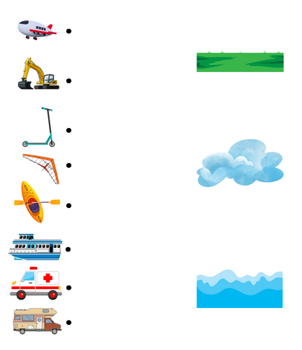 preschool sorting matching transportation worksheet for kindergarten ...