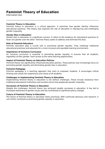 Feminist Theory of Education.docx | Teaching Resources
