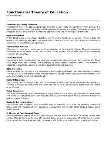 Functionalist Theory of Education.docx | Teaching Resources