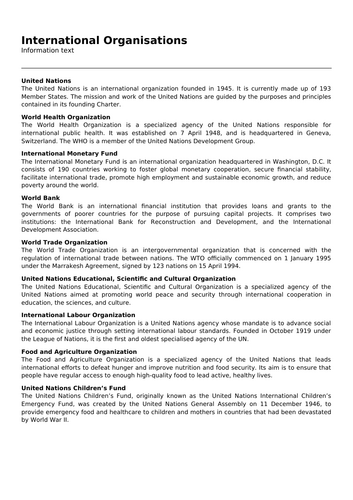 International Organisations.docx | Teaching Resources