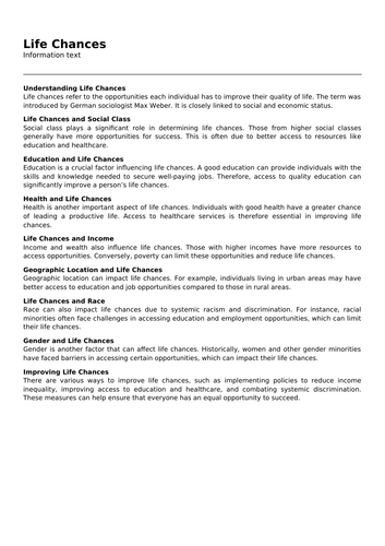 Life Chances.docx | Teaching Resources