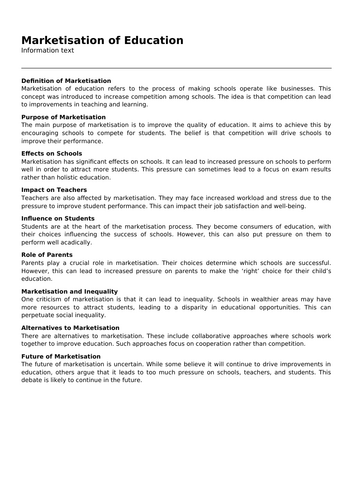 Marketisation of Education.docx | Teaching Resources