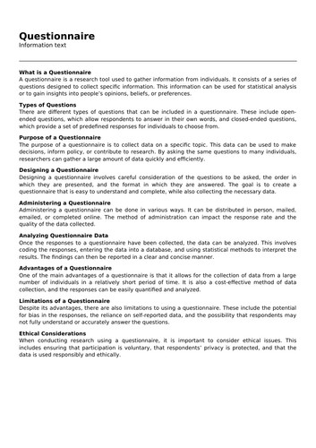 Questionnaire.docx | Teaching Resources