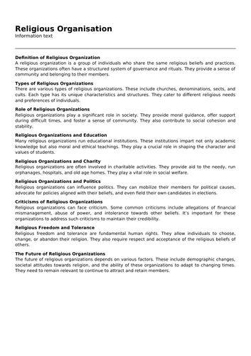 Religious Organisation.docx | Teaching Resources