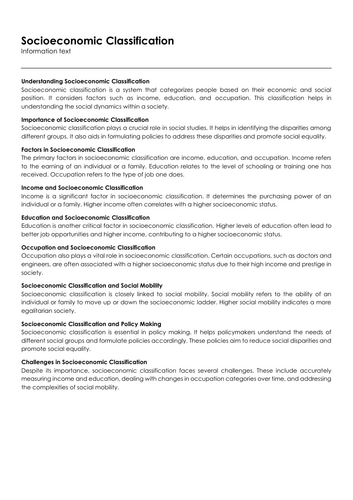 Socioeconomic Classification.docx | Teaching Resources