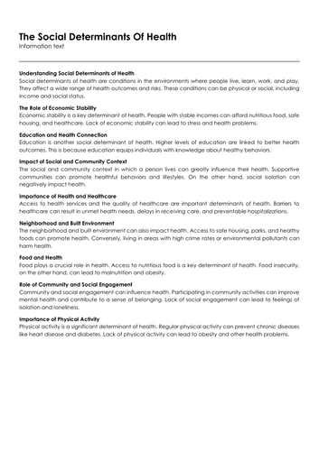 The Social Determinants Of Health.docx | Teaching Resources