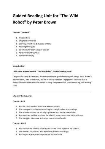 The Wild Robot Guided Reading Unit: Engage & Inspire Key Stage 2-3 Readers (Years 4-8 ...