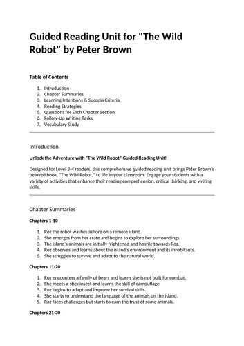 The Wild Robot Guided Reading Unit: Engage & Inspire Key Stage 2-3 ...