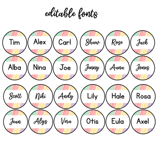 Printable Bright Round Student Name Labels, Editable Colorful Cubbies ...