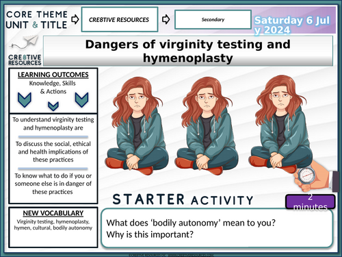 Virginity testing and hymenoplasty The Dangers : PSHE Lesson | Teaching ...