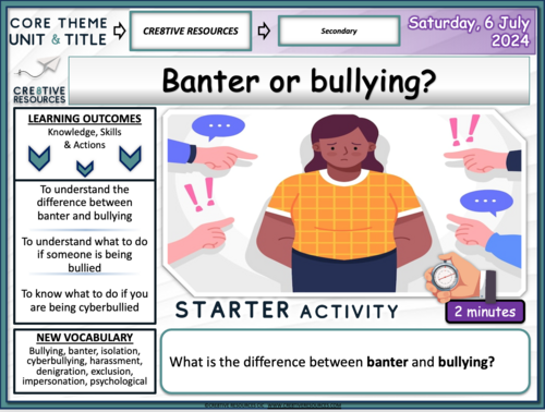 Is it banter or is bullying : PSHE Lesson | Teaching Resources