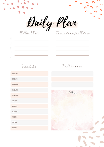 Light coloured Daily Plan sheet | Teaching Resources