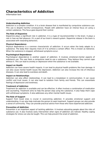 Characteristics of Addiction | Teaching Resources