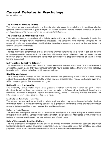Current Debates in Psychology | Teaching Resources