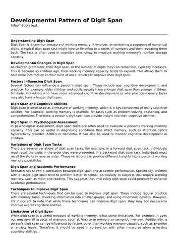Developmental Pattern of Digit Span | Teaching Resources