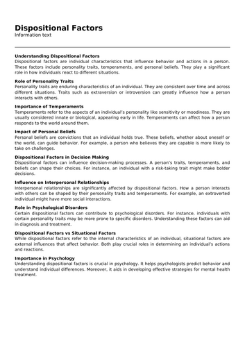 Dispositional Factors | Teaching Resources