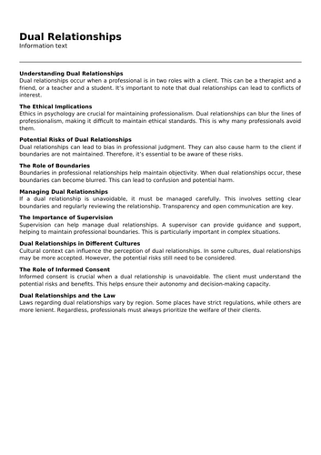 Dual Relationships | Teaching Resources