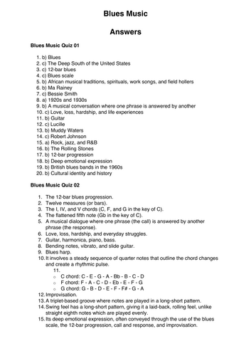 Blues Music (Cover Work Booklet) | Teaching Resources