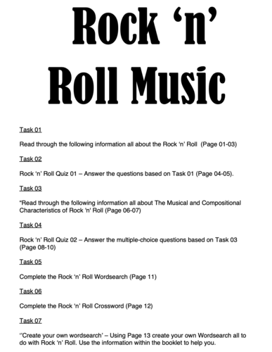 Rock 'n' Roll Music (Music Cover Work Booklet) | Teaching Resources