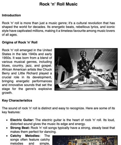 Rock 'n' Roll Music (Music Cover Work Booklet) | Teaching Resources