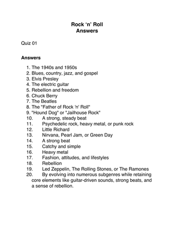Rock 'n' Roll Music (Music Cover Work Booklet) | Teaching Resources