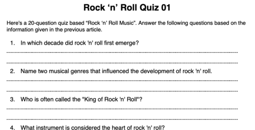 Rock 'n' Roll Music (Music Cover Work Booklet) | Teaching Resources